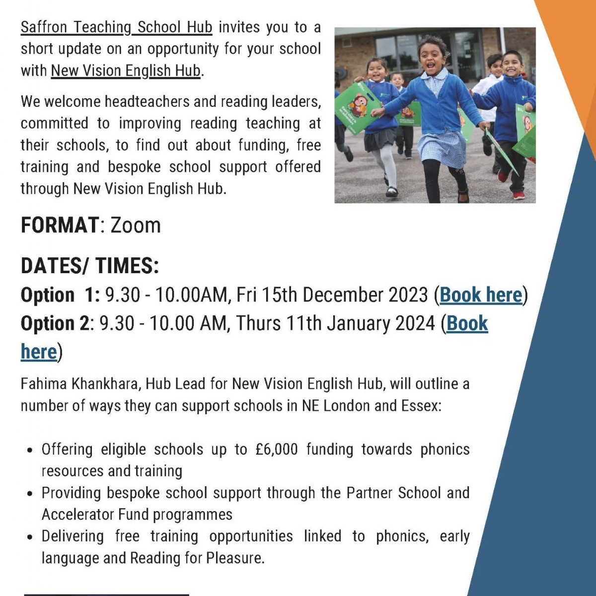 Saffron Teaching School Hub - Saffron TSH/New Vision English Hub briefings - 15 December & 11 ...